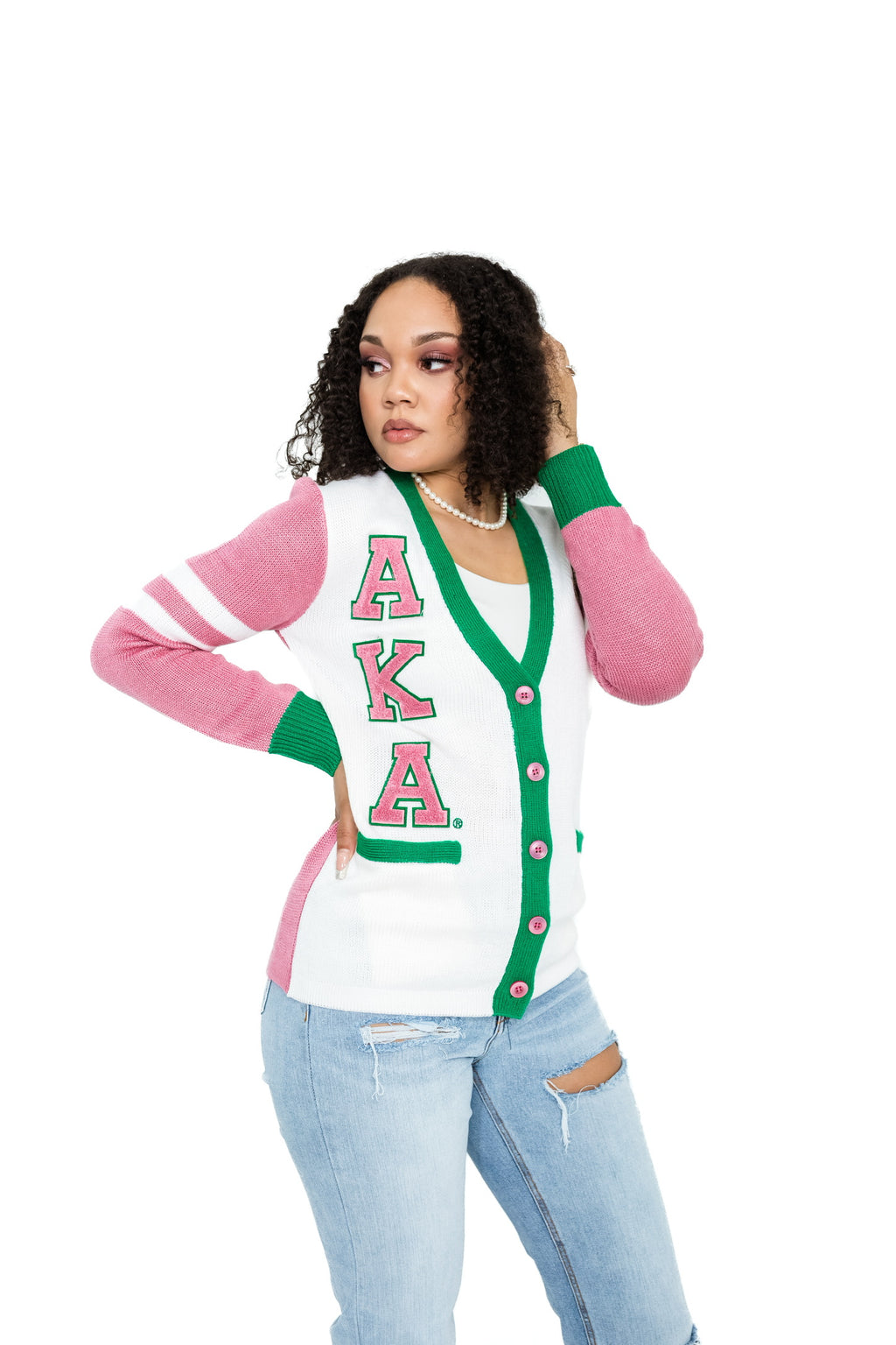 AKA White Tri Color Cardigan – Kendalls Greek