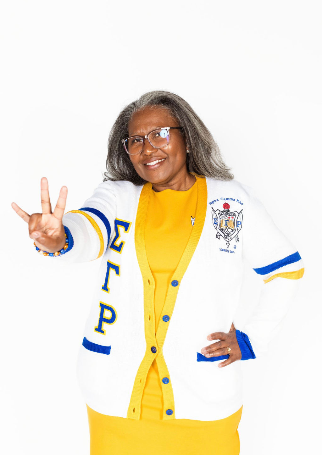 ΣΓΡ White Tri Color Cardigan – Kendalls Greek