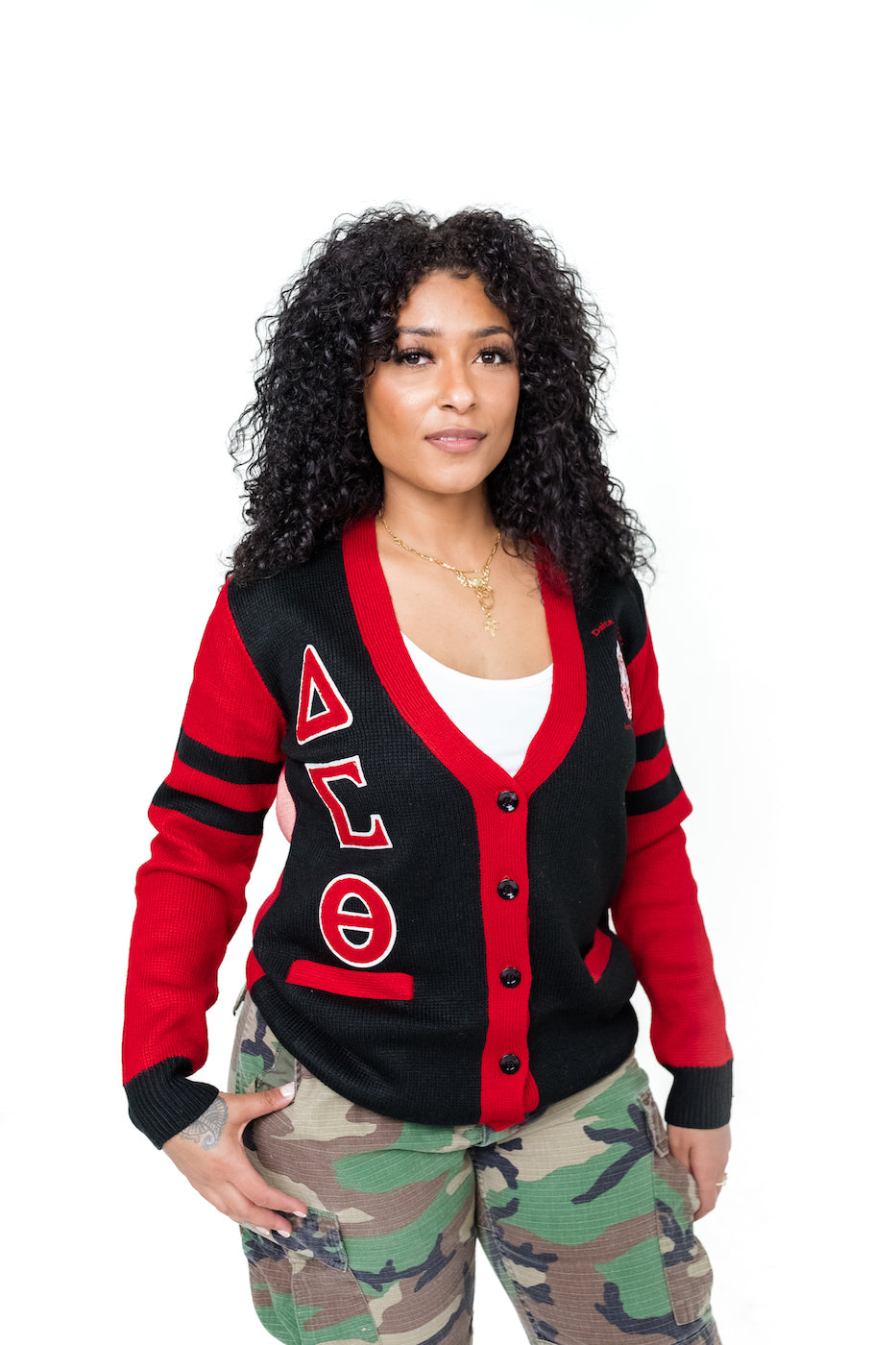 ΔΣΘ Tri Color Black Cardigan w/ Black Stripes – Kendalls Greek